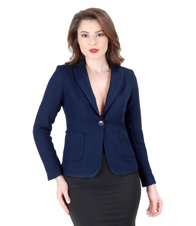 Elastic fabric office jacket dark blue - YOKKO