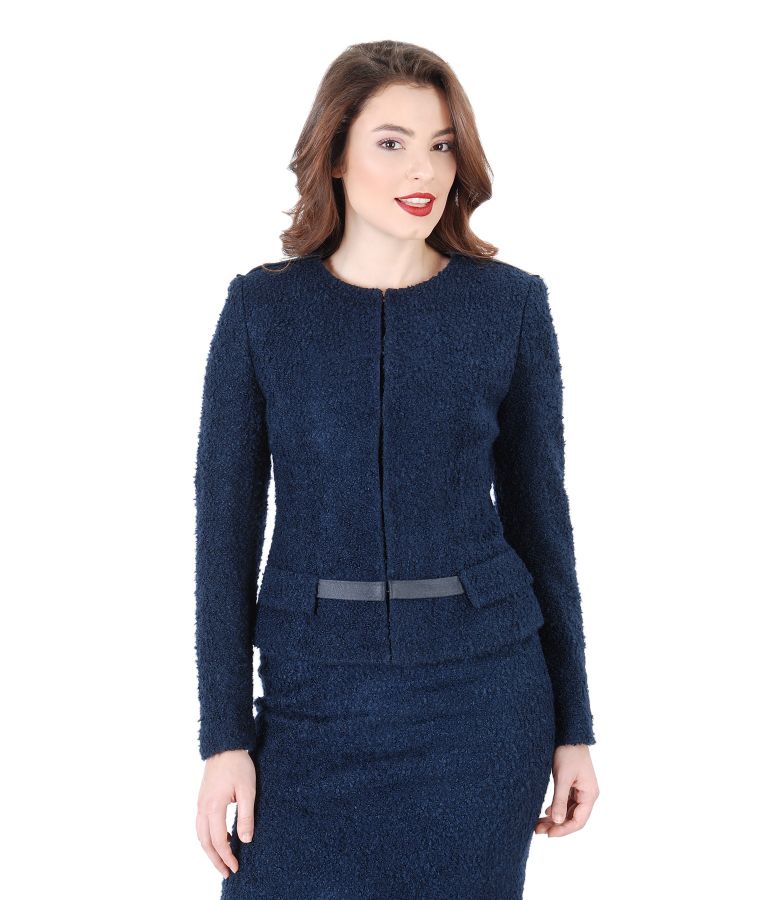 Elegant jacket with wool loops dark blue - YOKKO