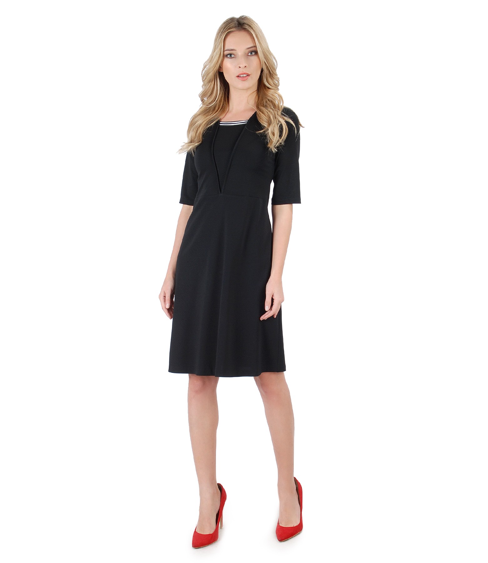 Flaring dress with multicolor elastic on decolletage black - YOKKO