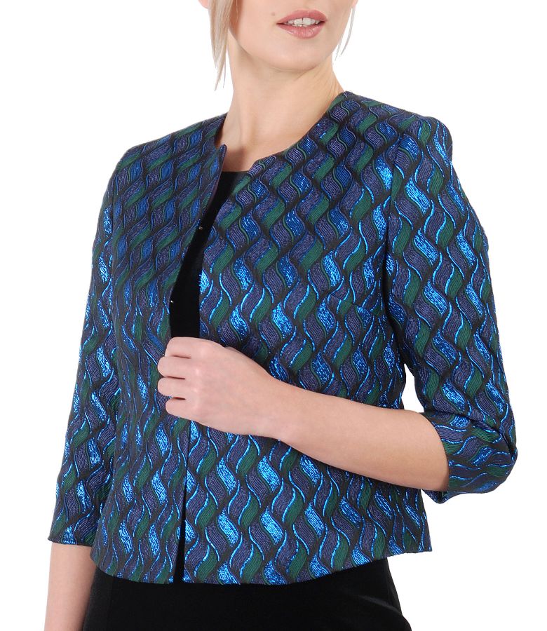 Elegant jacket made of brocade with effect thread blue - YOKKO