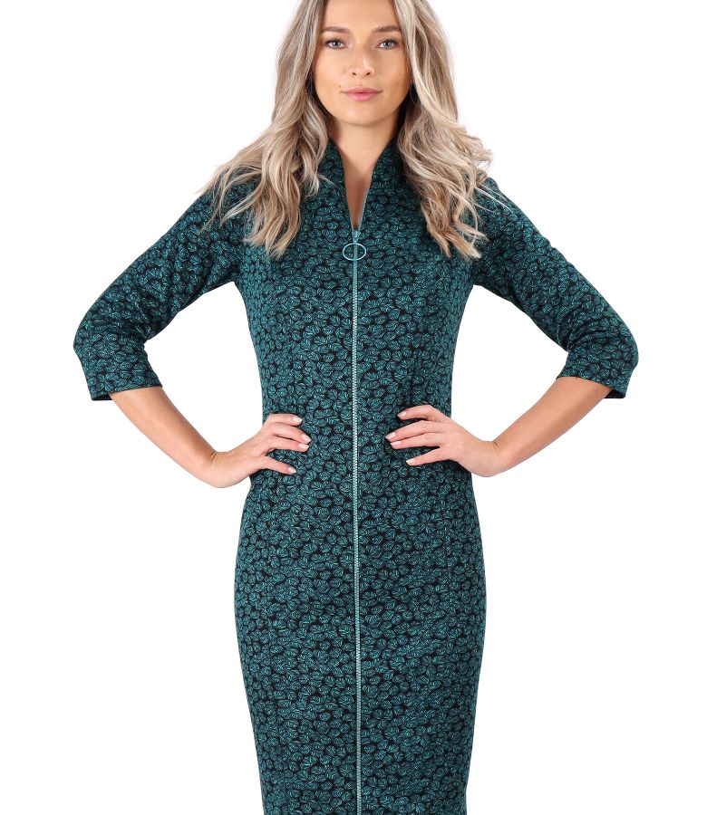 Dress made of thick elastic jersey with double opening zipper turquoise ...