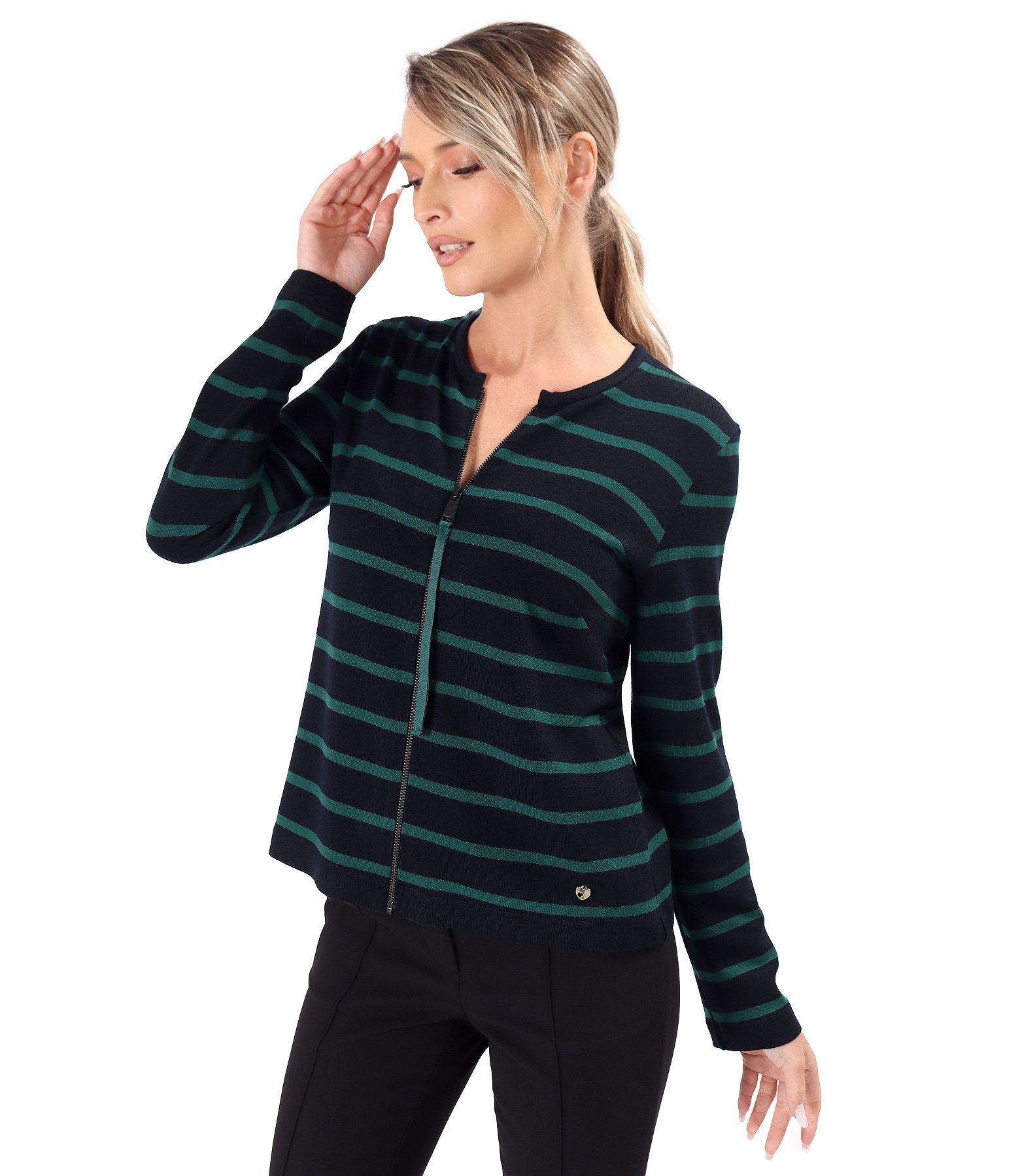 Elastic jersey blouse with wool and a front zipper green - YOKKO